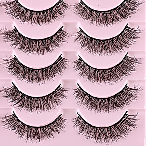 FARRED Natural Eyelashes Short Lashes Small Wispy Eyelash Sets Black Faux Mink Lashes 14 Pairs Fluffy Cat Eye Lash False Strip Lashes Pack for Daily Makeup (F1 | 8-14mm)