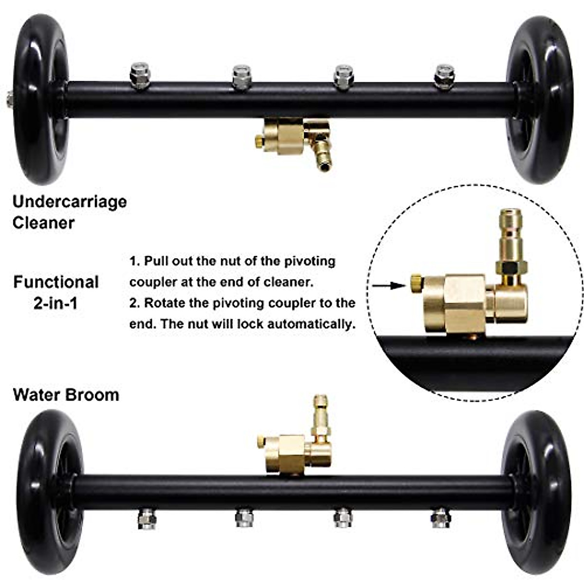 Biswing Dual-Function Undercarriage Cleaner, 16 Inch Surface Cleaner for Pressure Washer, Underbody Car Wash Water Broom with 2 Pieces Straight Extension Wand, 1 Piece 90 Degree Curved Wand, 4000 PSI
