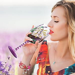 NymphFable Hand Painted Wine Glass Purple Lavendar & Dragonfly Birthday Gift for Women with Personalised Gift Box, 15oz