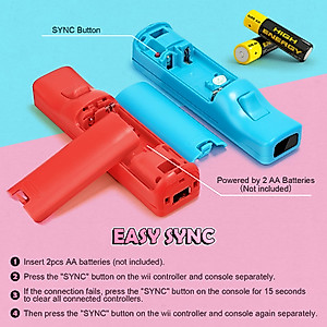 PGYFDAL Wii Controller 2 Pack, Wii Remote Controller and Nunchuck Joystick with Silicone Case and Wrist Strap for Holiday (Red and Blue)