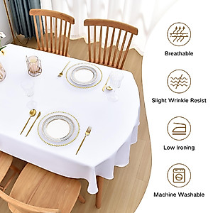 Nacuci Oval Tablecloth 60x102 Inch Polyester Fabric Table Cloth Solid White Heavy Duty Table Cover Washable for Dinning Kitchen Home Party