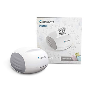 Cubinote Home Thermal Printer | No Ink Printer | Note and Label Pocket Printer | Black/White Mini Picture and Note Printer - Value Pack with 3 Colored Mini-Rolls (Blue, Pink & Yellow) (Grey)