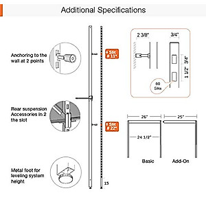 UDIZINE Vertik Clothing Wall Mounted (for 4 Shelves with 4 Faceouts and 2 Hanging Rails, White) | Shelves are NOT Included