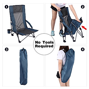 REDCAMP High Back Beach Chairs for Adults 2 Pack, Oversided Folding Low Beach Chairs for Concerts, Lightweight Portable for Camping Backpacking Outdoor Sports Events, Navy