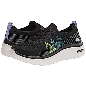 Skechers Women's GO Walk Hyper Burst Knit LACE UP Sneaker, Black/Multi, 8