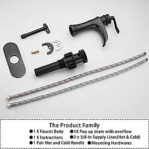 Oil Rubbed Bronze Bathroom Faucet GGStudy Waterfall Single Handle One Hole Farmhouse Bronze Bathroom Vanity Faucet Basin Mixter Tap Deck Mount with Drain Assembly