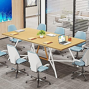 Tribesigns 70.86" Executive Desk, Large Computer Office Desk with Strong Metal Frame, Modern Simple Workstation Business Furniture, 8 People Rectangle Conference Table for Home Office (Natural)
