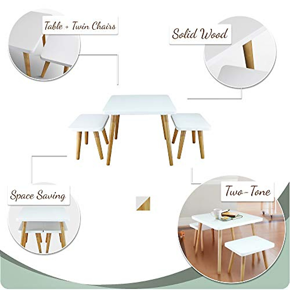 American Trails The Easel Table & Chair Set Kid Table, Two-Tone (White, Natural)