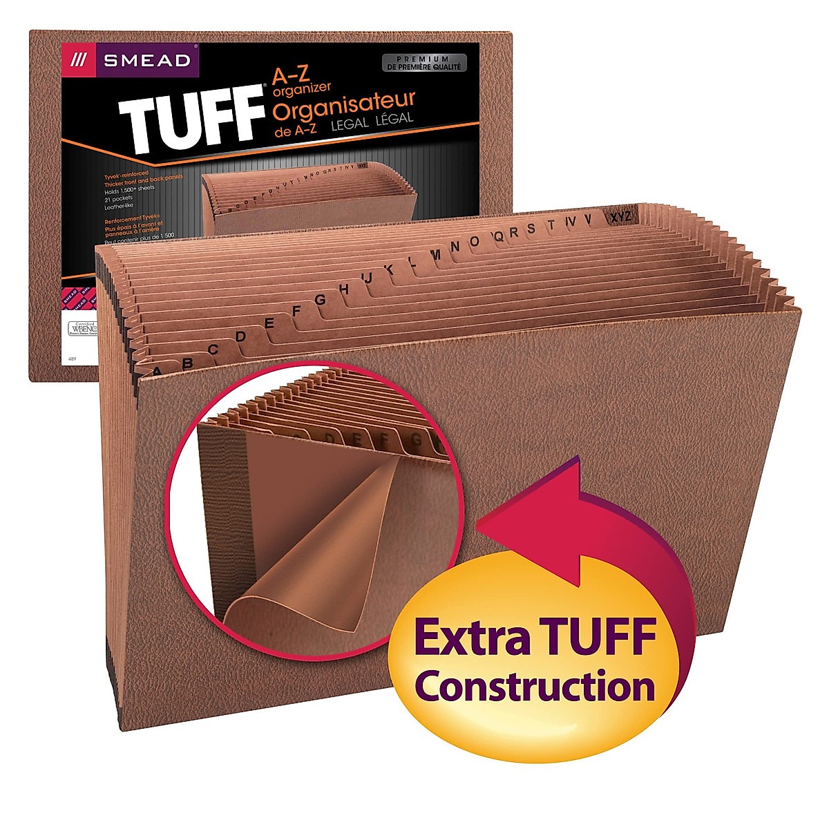 Smead TUFF Expanding File, Alphabetic (A-Z), 21 Pockets, Legal Size, Redrope-Printed Stock (70430)