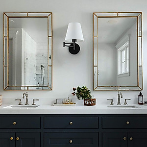 VONLUCE Modern Swing Arm Wall Mount Light Plug in, Corded Wall Lamps with White Fabric Shade, Black Metal Adjustable Wall Sconce, Wall Mount Lamp for Bedroom, Living Room, Bedside