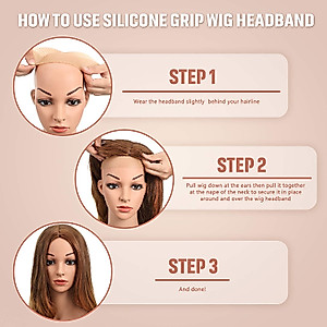 WILLBOND 2 Pieces Adjustable Silicone Wig Headband Fix Non Slip Wig Bands Seamless Grip Strong Holder for Men Women Sports Yoga (Light Brown)