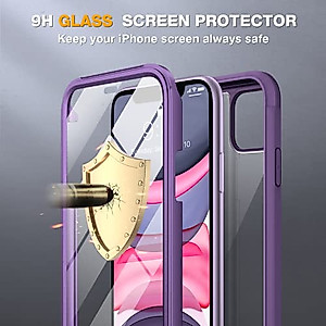 Miracase Glass Series for iPhone 11 Case [with Camera Lens Protector] Full-Body Rugged Bumper Case with Built-in 9H Tempered Glass Screen Protector Compatible with iPhone 11 6.1 inch (Purple)