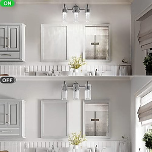 MAXvolador 3-Light LED Vanity Light Fixture, 1500Lumen Dimmable Wall Sconce Lighting, Modern Bathroom Wall Lights with Crystal Bubble Glass 21W, Cool White Over Mirror Vanity Lamp, Chrome Finish