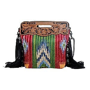Myra Bag Jardin Hand-Tooled Bag Upcycled Cotton & Leather S-3057