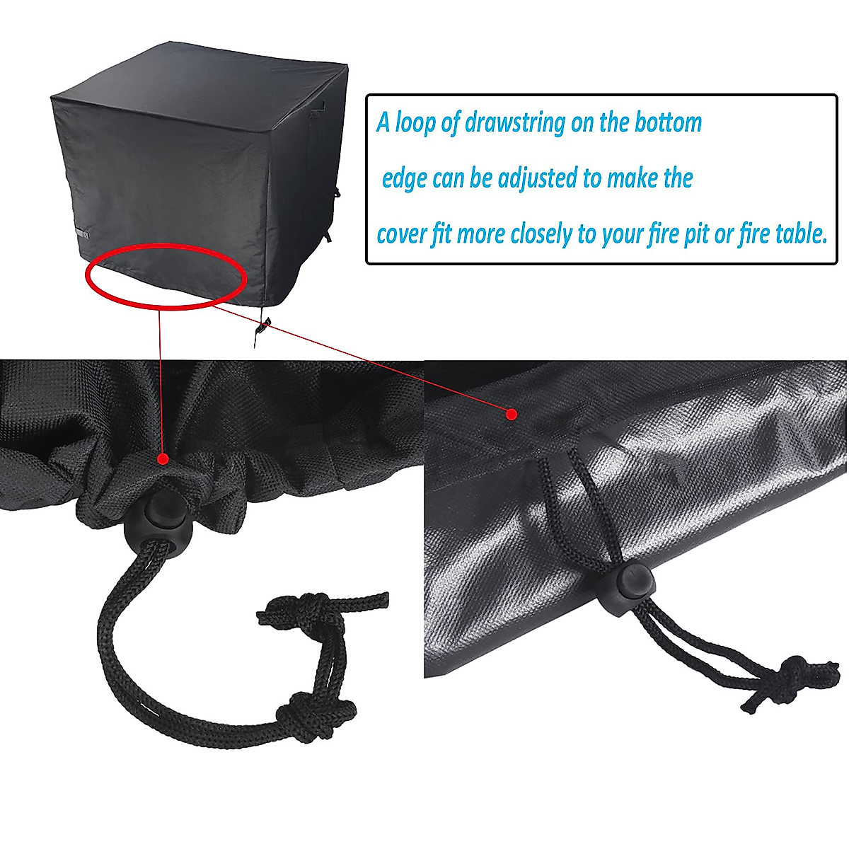 MONLIVVU Fire Pit Cover Square 32 Inch, Waterproof 600D Heavy Duty with PVC Lining Patio Gas/Propane Firepit Table Cover for 28/30/32 Inch Firepit Table Black, 32''Lx32''Wx24''H