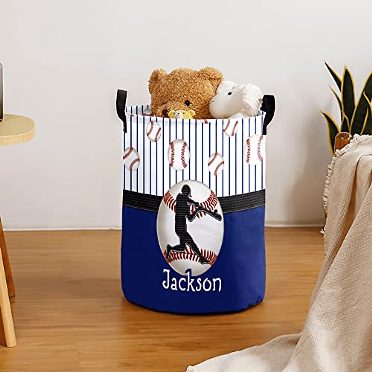 CustomLife Ball Sports Baseball Customized Dirty Clothes Laundry Basket with Knitting Handle Dirty Clother Bag 19.69 inch (H) x 14.17 inch (W) Multi 1 14.17 X 19.69 inches