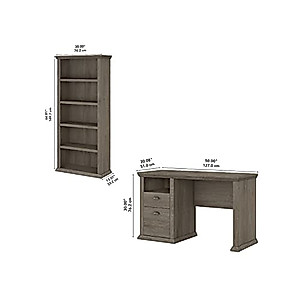Bush Furniture Yorktown Home Office Desk with 5 Shelf Bookcase, 50W, Restored Gray