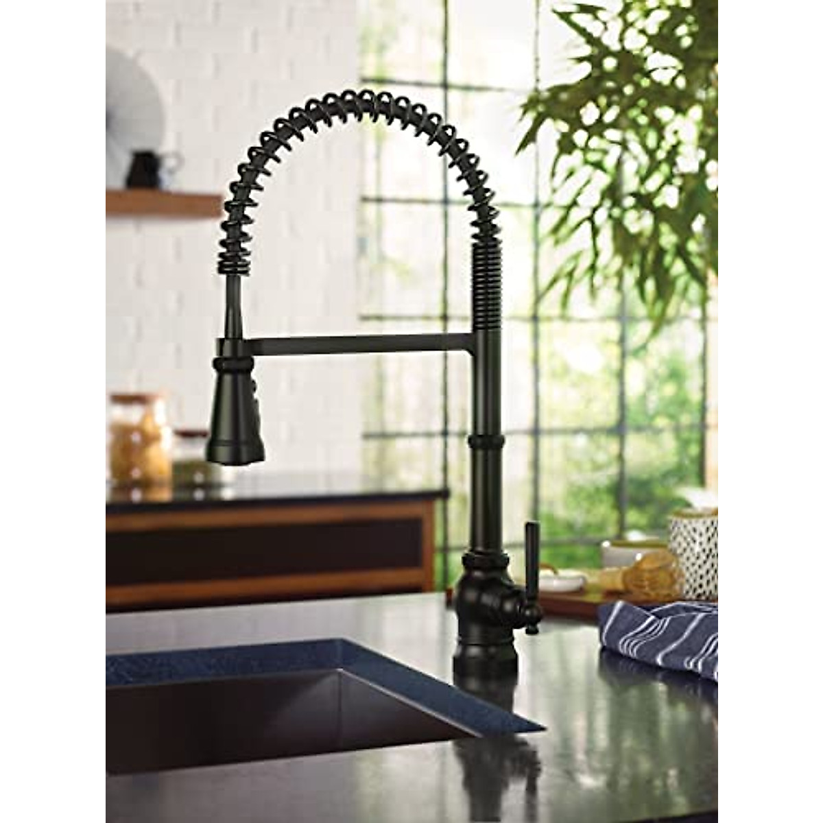 Moen Paterson Matte Black One-Handle Spring Pulldown Kitchen Faucet with Power Boost for a Faster Clean, Kitchen Faucet with Pull Down Sprayer for Bar, RV, S72103BL