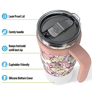 Zenbo 24 oz Insulated Cup with Handle,Silicone Boot,Leak-Proof Lid, Double Wall Vacuum Tumbler-Ideal For Cold/Hot Drinks,Travel Coffee Mug