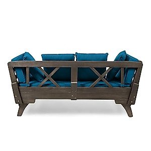 Christopher Knight Home Aldrich Outdoor Acacia Wood Expandable Daybed with Water Resistant Cushions, Dark Teal and Gray
