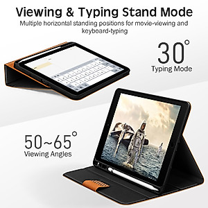 KingBlanc Case for iPad Air (3rd Generation) 10.5" 2019 / iPad Pro 10.5 inch 2017 Case with Apple Pencil Holder, Vegan Leather Smart Cover, Auto Sleep/Wake, Multi-Angle Folding, Brown