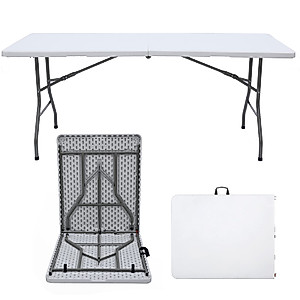 EDEBIBY Folding Table 6-Foot Portable Heavy Duty Plastic Fold-in-Half Utility Foldable Table Plastic Dining Table,Indoor Outdoor for Camping, Picnic and Party,White180