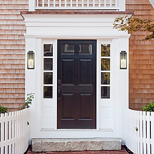 Globe Electric 44837 1-Light Outdoor Wall Sconce, Brushed Dark Bronze, Clear Glass Shade, Wall Lighting, Wall Lamp Dimmable, Home Décor, Porch Light, Front Porch Decor, Patio, Bulb Not Included