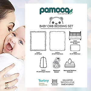 PAMOOQ 100% Cotton Crib Bedding Set | 8-Piece Baby Bedding Crib Set | Jungle Safari Design Nursery Crib Set | Premium Turkish Cotton | Woodland Collection | Includes Mattress Protector