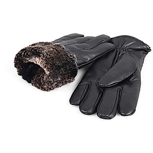Zavelio Men's Premium Shearling Sheepskin Fur Lined Leather Gloves Black Xlarge