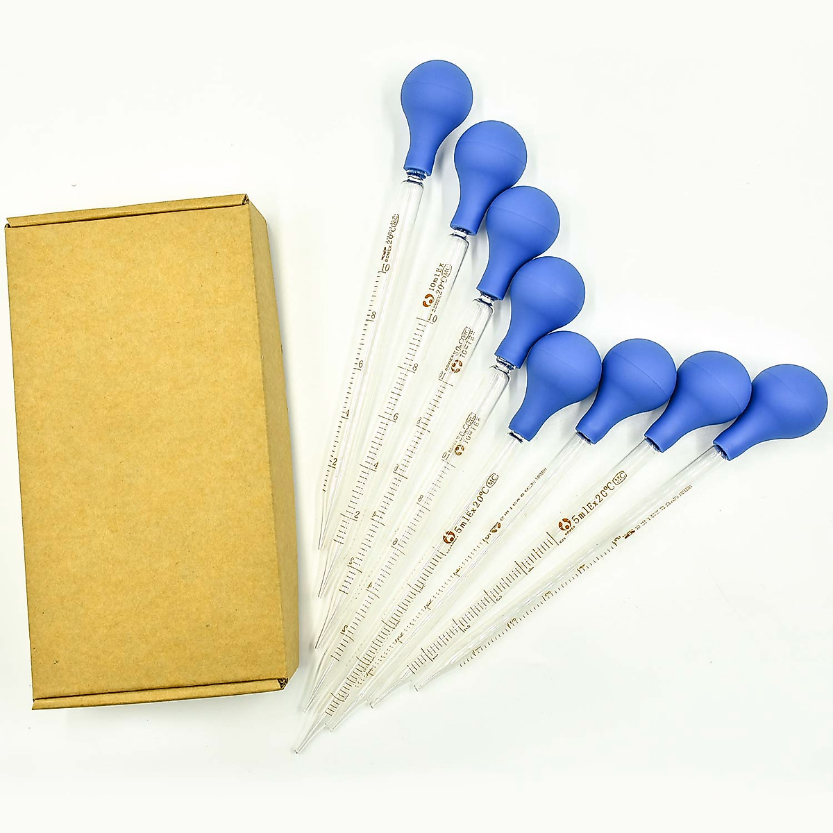 6 Pieces Glass Pipette 3 x 5ml + 3 x 10ml Glass Graduated Pipette Droppers Lab Pipette Transfer for Liquid Essential Oil with 6 Rubber Caps