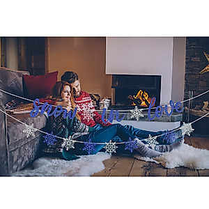 Snow In Love Banner, Glitter Silver Winter Bridal Shower Banner, Winter Wedding Party Decor, Winter Engagement Party Decorations (Blue)