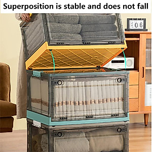 Gemdeck Large Plastic Clear Stackable Folding Storage Bins with Lids and Wheels 56L Collapsible Closet Organizer Storage Box