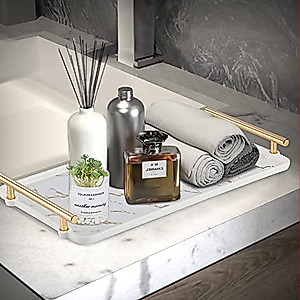 Ottoman Coffee Table Serving Tray, Large White Ceramic Decorative Trays for Coffee Table, Entryway Table, Console Table, Kitchen Island, Organizer Vanity Tray for Jewelry & Perfume (Gold Foiling)