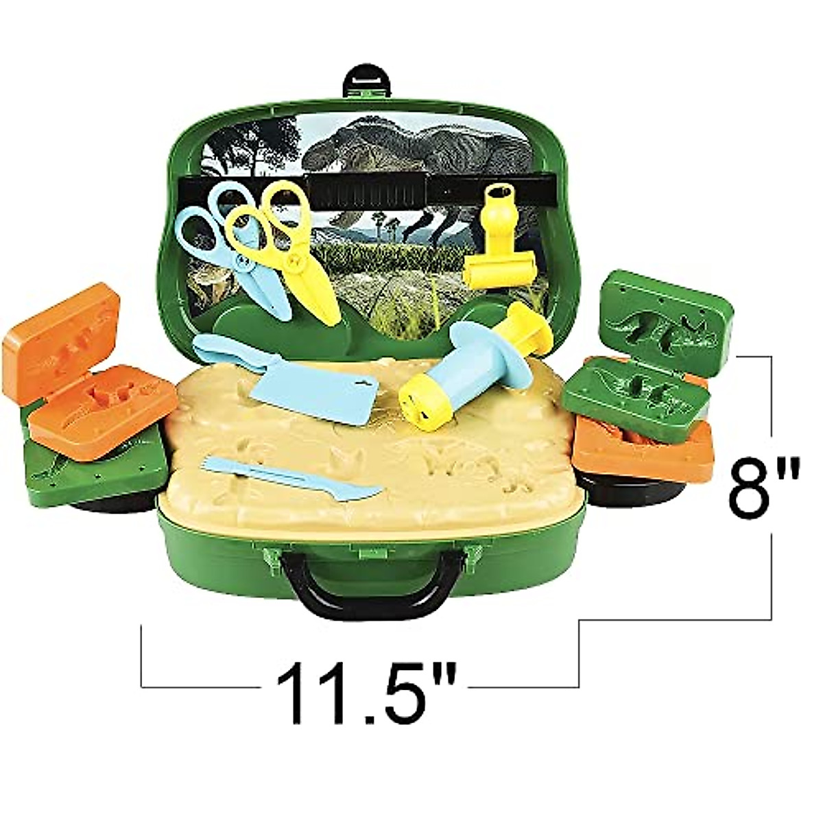 ArtCreativity Dinosaur Theme Modeling Clay Playset on Wheels, Play Dough Activity Kit with 10 Dinosaur Molding Accessories, 8 Dough Colors, & Travel Case, Safe & Non-Toxic for Kids, Great Gift Idea