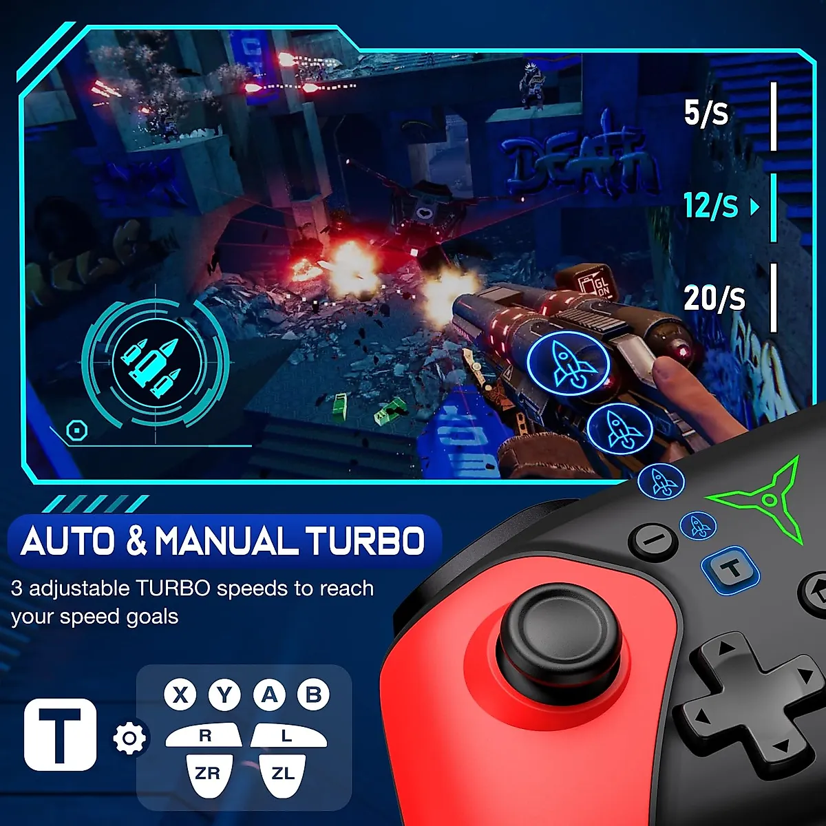 ELISWEEN Wireless Switch Controller for Switch Controller/Lite/OLED, Switch Controller Joysticks Work with iOS/Android/PC-Switch Pro TURBO Controller with Wake-up Programmable (Upgraded Vision)