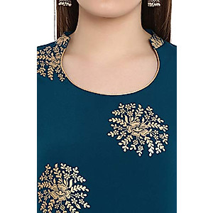 Janasya Indian Women's Tunic Tops Crepe Kurti Set with Dupatta for Women(SET058-KR-NP-S) Turquoise