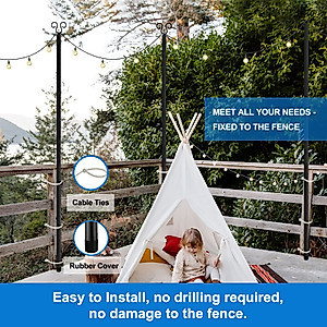 Elevens String Light Pole - A Set of 2, Patio Light Poles with Arc Shaped Hooks, Outdoor Light Poles for Outside String Light, Perfect for Garden, Backyard, Party, Wedding, Birthday Decoration (Black)