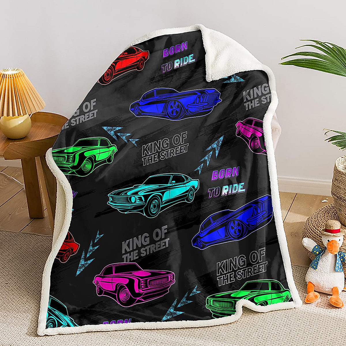 AILONEN Racing Car Throw Blanket,Fast and Furious Extreme Sport Games Cozy Soft Sherpa Fleece Blanket for Kids Boys,Cartoon Sports Car Sherpa Blanket, 59 x 47 Inches