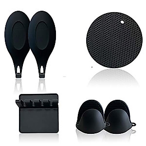 Spoon Rest For Kitchen Utensil Silicone Oven Mitts Heat Insulation Silicone Trivet Mats Hot Potholders set （6 Pcs）
