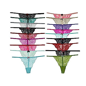 COLOROSES Pack of 6 Women Lacy G-String Thongs No Show Panties Sexy Underwear Assorted Lace Pattern and Colors Small