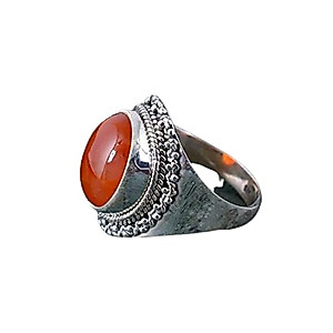 Girivar Creations Carnelian Ring 925 Solid Sterling Silver Ring For Women & Men Handmade Ring Gemstone Ring Engagement Ring Orange Stone Ring Eternity Band Ring Boho Gift (9)