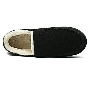 NewDenBer Men's Warm Memory Foam Moccasin Slippers Felted Wool Plush Shearling Lined Slip on Indoor Outdoor House Shoes (17 D(M) US, Black)