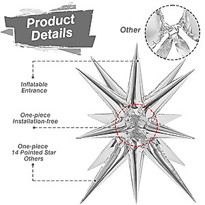 RUBFAC 140 Pcs Silver Star Balloons, 14 Point Starburst Balloons, 22/27Inch Silver Foil Starburst Balloon for Birthday Baby Shower Wedding Disco Party Decorations Supplies