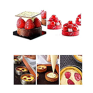 Silicone Baking Mat with Baking tart rings set of 5,Stainless Steel tart ring, Heat-resistant nonstick tart ring, muffin rings, molds and cake.