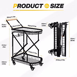 Multi Functional Collapsible carts, 2-Tier Foldable for Easy Storage and 360 Degree Swivel Wheels Folding Trolley, Shopping cart with Storage Basket