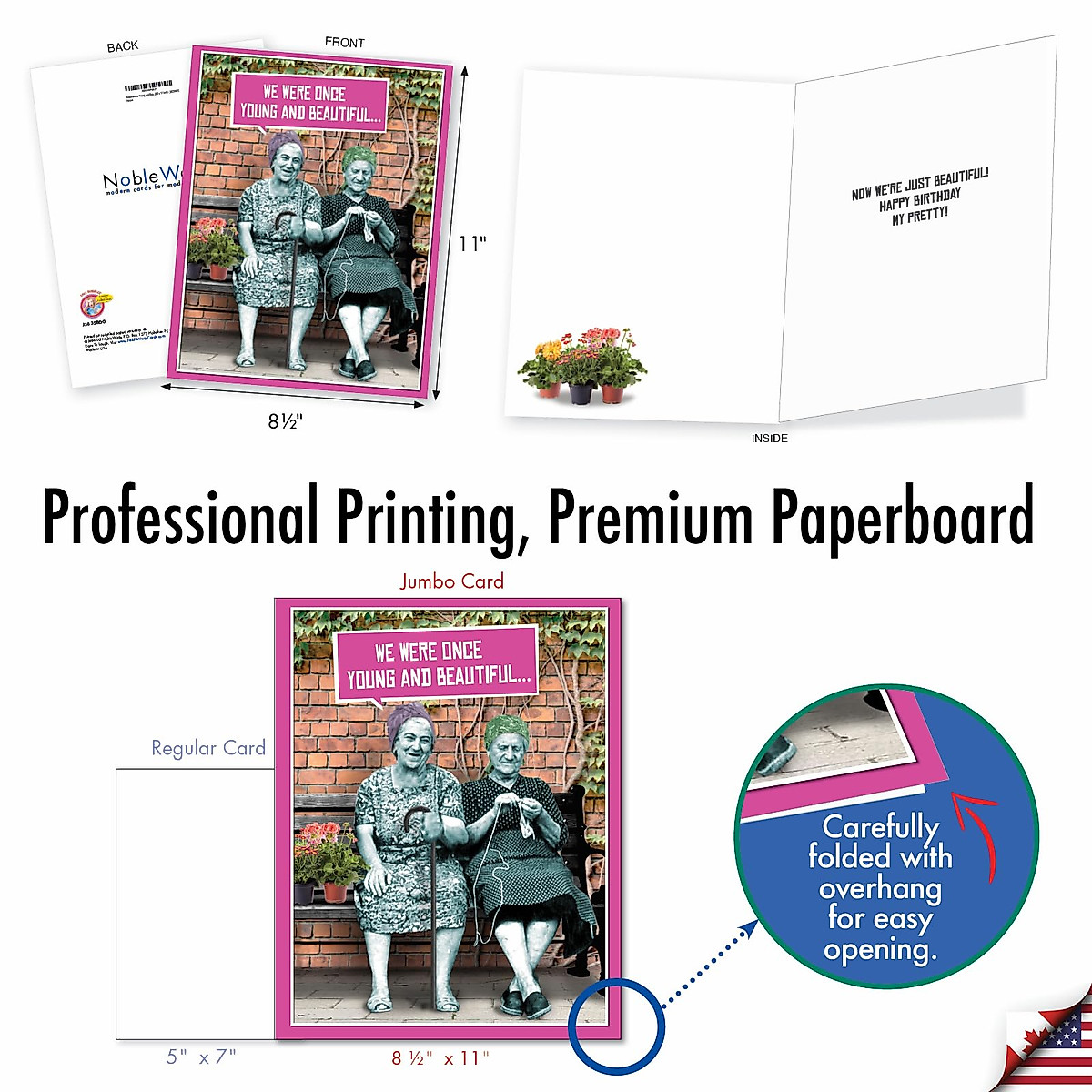 NobleWorks - Big Funny Birthday Greeting Card 8.5 x 11 Inch with Envelope (1 Pack) Large Jumbo Bday Card for Women Young and Beautiful J3635BDG