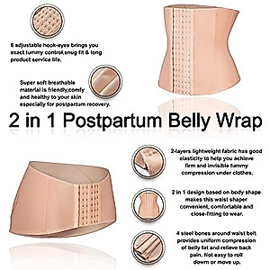 BRABIC 2 in 1 Postpartum Belly Wrap Girdle Pelvis Belt Waist Trainer Tummy Control Shapewear for Women (Beige, L)