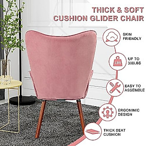 Fangflower Rose Velvet Accent Chair, Modern Button-Tufted Wingback Vanity Seat with Arms, Upholstered High-Back, Sturdy Wooden Legs for Bedroom, Lounge, Living Room