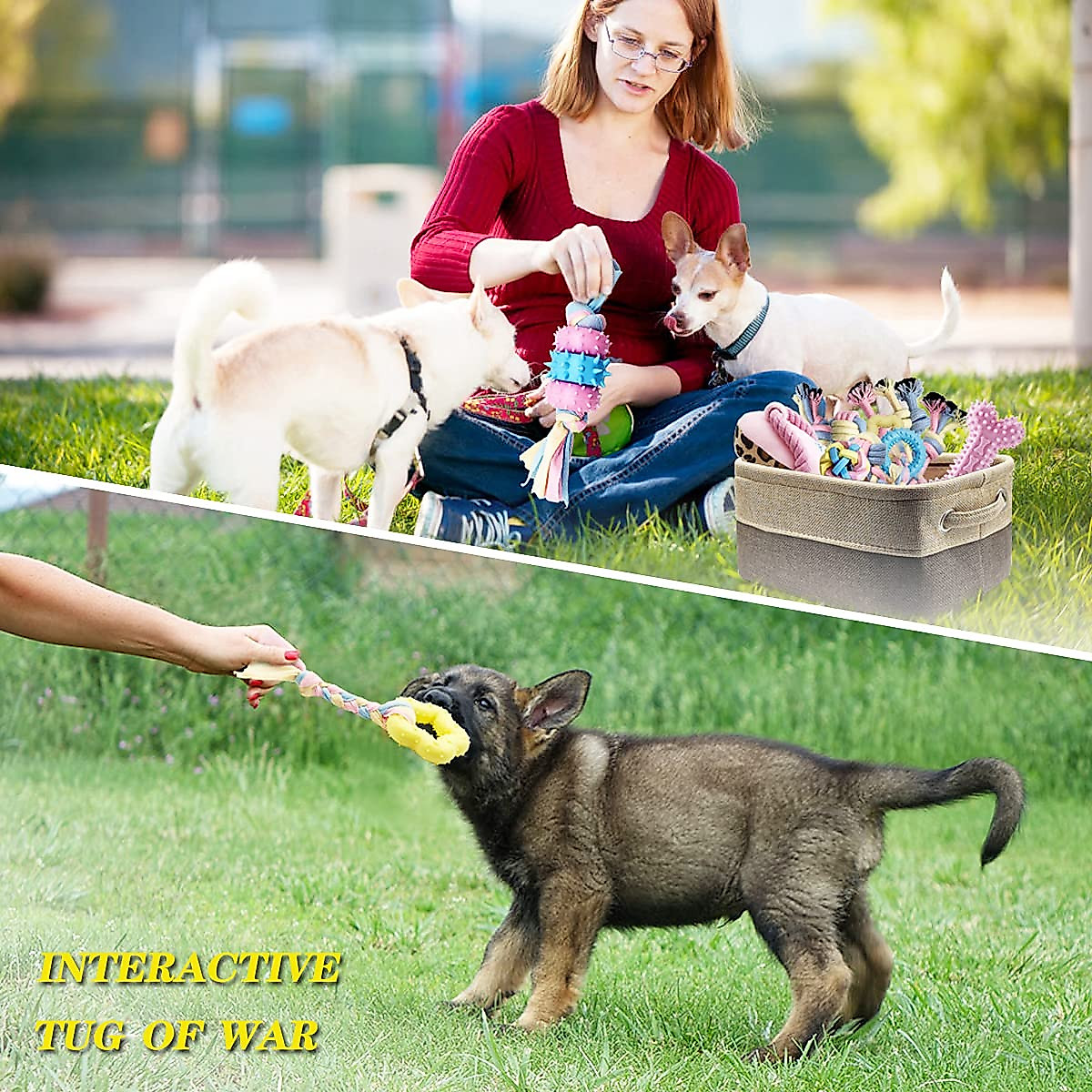 BENSEAO Puppy Chew Toys for Teething Puppy Toys Small Dog Toys Puppy Teething Toys Dog Chew Toy Rope Balls Interactive Teeth Cleaning Tug Toys Storage Basket