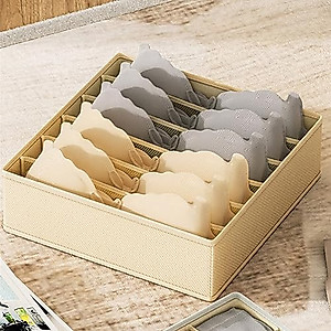 Alipis Sock Underwear Organizer Dividers Bra Storage Boxes Foldable Dresser Closet Cabinet Bins for Storing Bras Underpants Ties Belts Baby Clothes Dress Gloves Beige